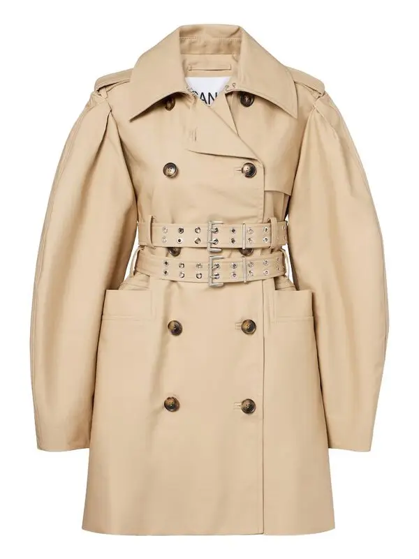 GANNI Cotton Trench Coat - Beige