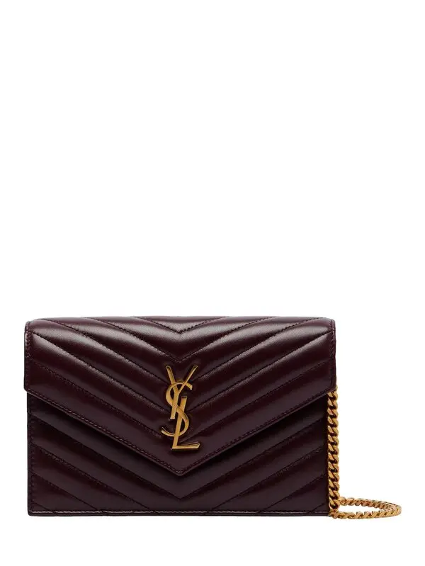 Saint Laurent Cassandre Envelope Leather Wallet On Chain - Burgundy