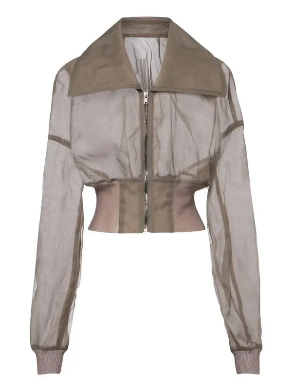 Rick Owens Dracucollar Tulle And Organza Bomber Jacket - Grey