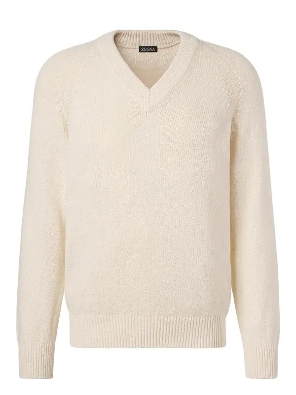 Zegna Cotton V-neck Sweater - White