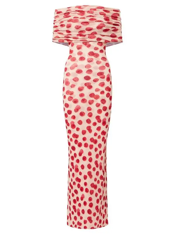 Stella McCartney Off-shoulder Printed Mesh Maxi Dress - Red