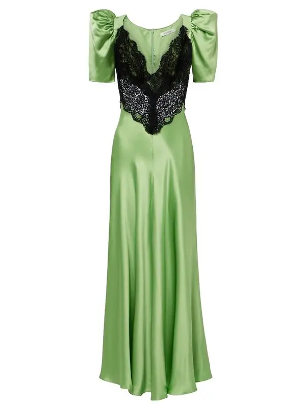 RODARTE Lace-trimmed Silk Cocktail Dress - Green