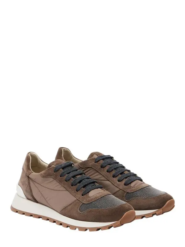 Brunello Cucinelli Monili Suede-trimmed Sneakers - Brown