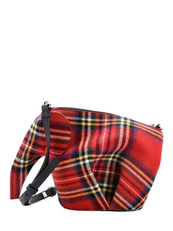 Loewe Elephant Tartan Wool And Leather Mini Crossbody Bag - Red