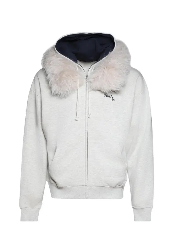 PRAYING Faux Fur Trimmed Hoodie - White
