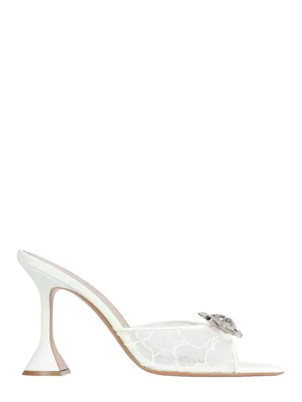Amina Muaddi Rosie Crystal-bow Lace Sandals - White