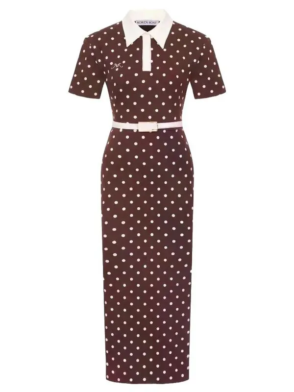 ROWEN ROSE Polka-dot Belted Dress - Brown