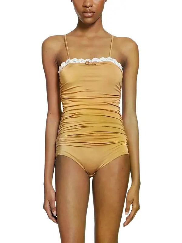 Chloé Ruched Lace-trim Bodysuit - Brown