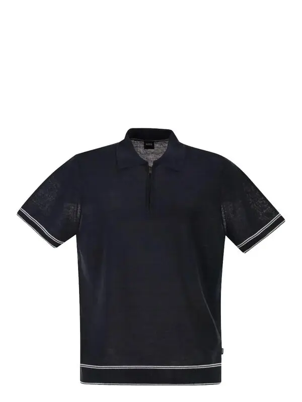 BOSS Half-zip Contrast-stripe Polo Shirt - Blue