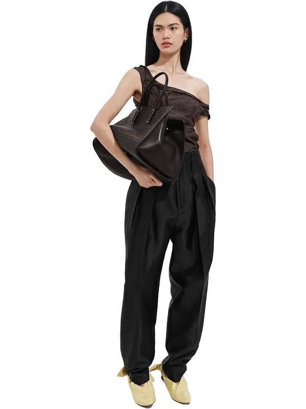 Bottega Veneta Washed Cotton And Viscose Twill Pants - Double Black
