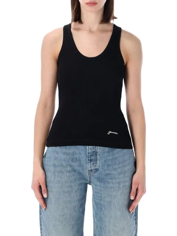 GANNI Ribbed Tank Top - Black