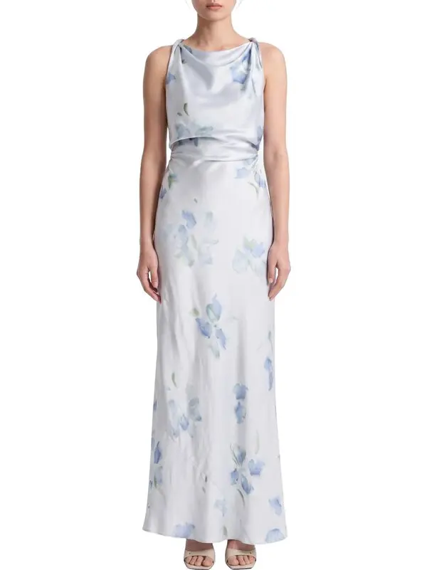 Vince Floral Print Satin Maxi Dress - Grey