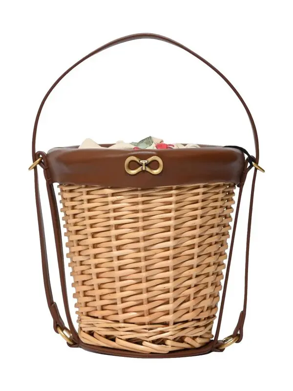 TWINSET Woven Bucket Bag With Leather Trim - Beige