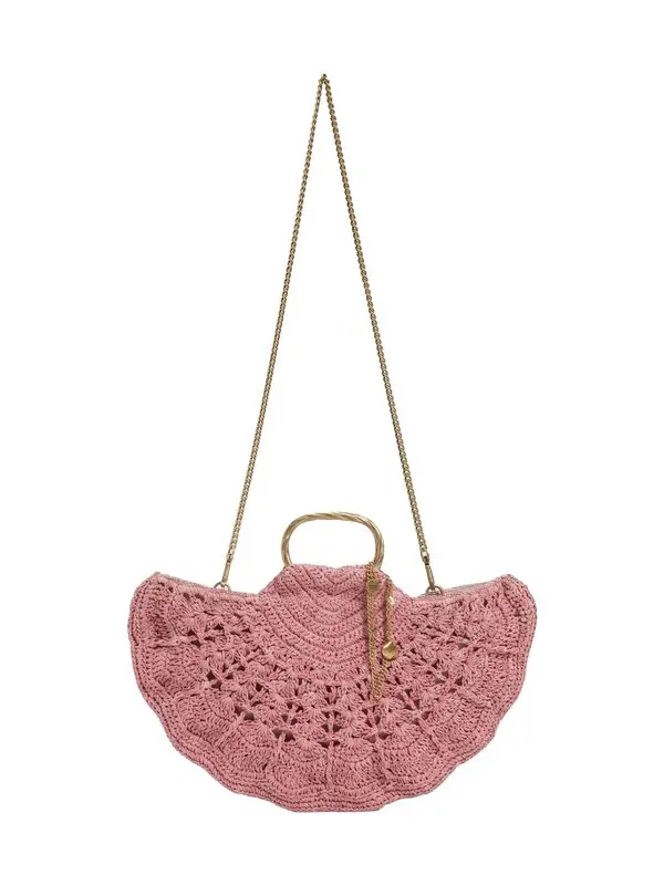 TWINSET Woven Handbag With Gold Tone Hoop Handle And Charm Detail - Coral