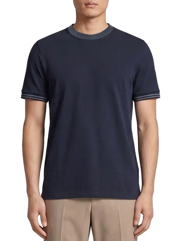 BOSS Slim Fit Cotton T-shirt With Contrast Trims - Blue