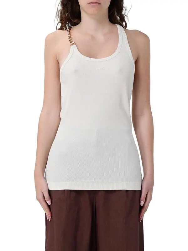 Pinko Ribbed Tank Top With Chain Detail - Beige