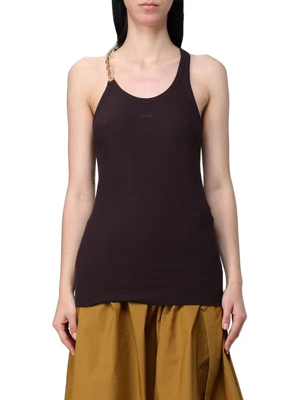 Pinko Chain Detail Ribbed Tank - Brown