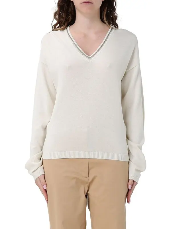 Fabiana Filippi V-neck Sweater With Embellished Neckline - Butter