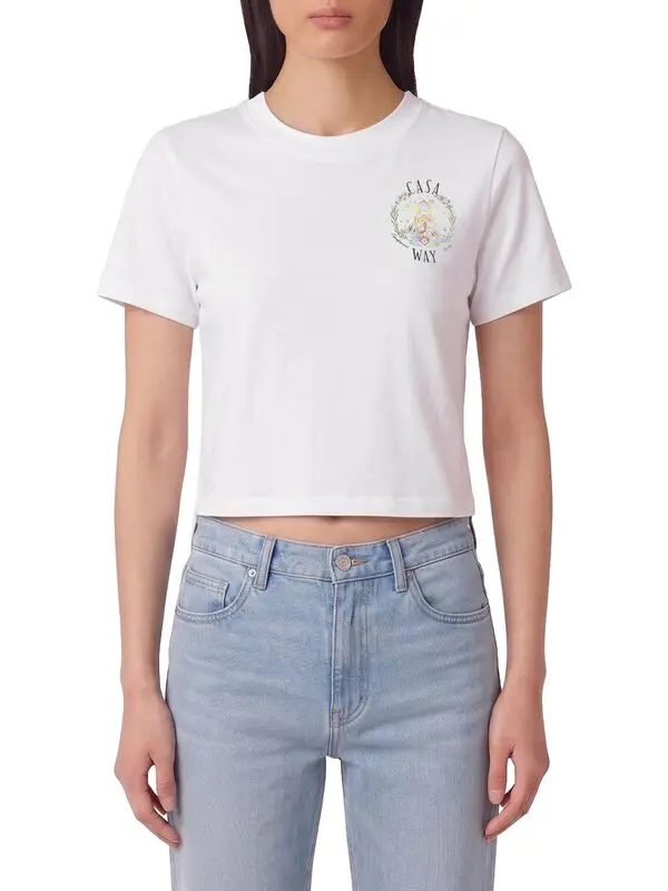 Casablanca Cotton Cropped T-shirt With Graphic Print - White