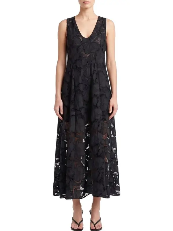 MEIMEIJ Sleeveless V-neck Lace Midi Dress - Black