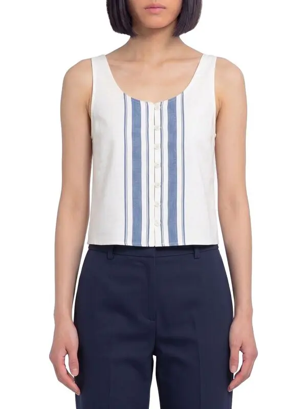 LOW CLASSIC Striped Button-up Tank Top - Blue