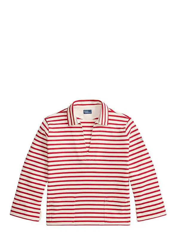 Polo Ralph Lauren Striped Open-collar Cotton Polo Shirt - Red