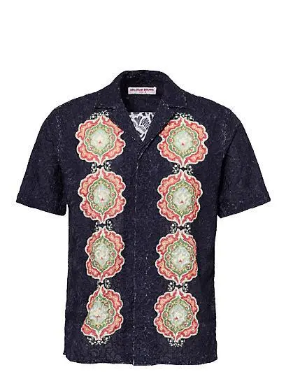 Orlebar Brown Maitan Passetto Embroidered Cotton Shirt - Night Iris