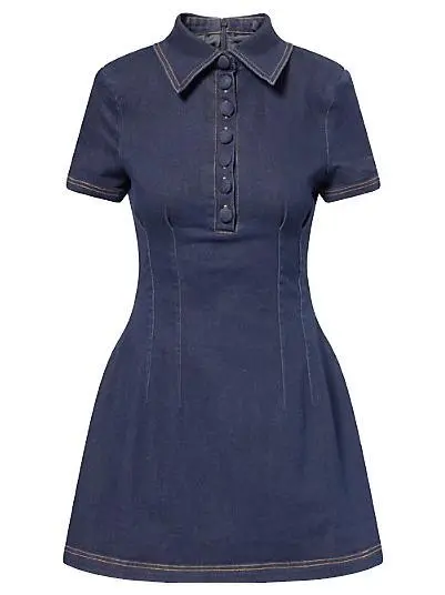 Oddmuse Collared Denim Mini Dress - Blue