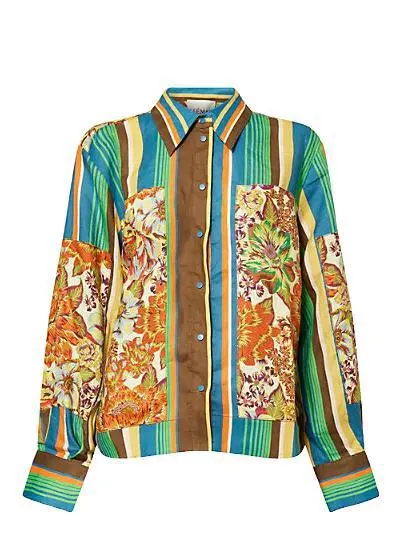 ALEMAIS Charlie Striped Floral Linen Shirt - Multi