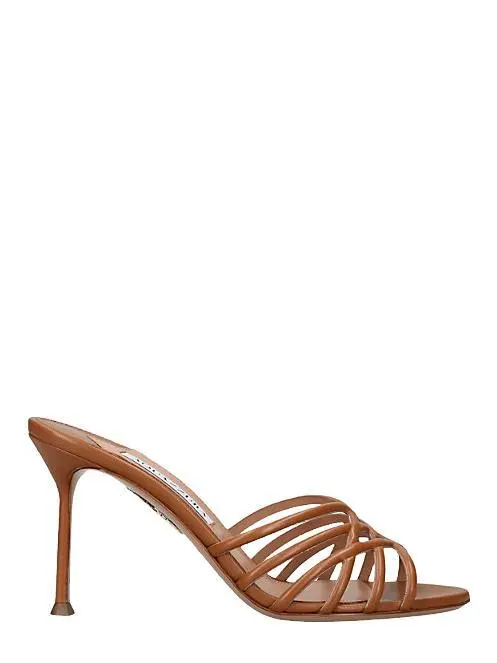 AQUAZZURA Wild Dream 85 Leather Mules - Mid Brown
