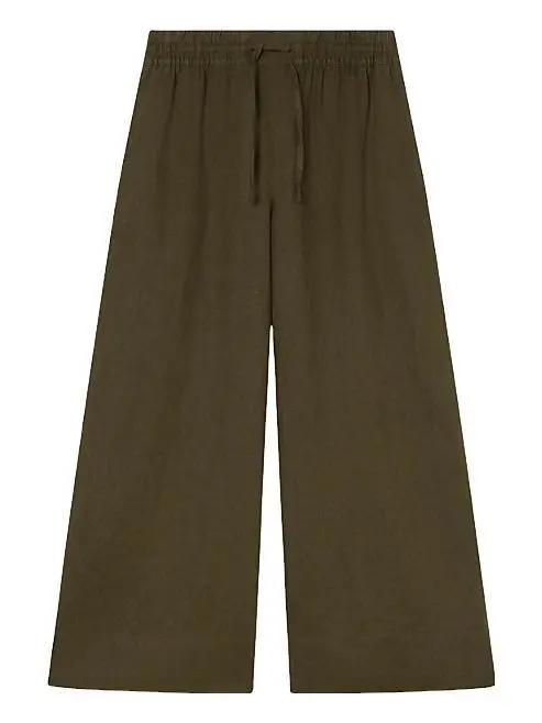 Whistles Wide-leg Drawstring Waist Linen Trousers - Khaki/olive