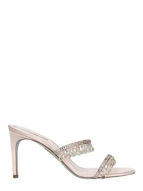 Rene Caovilla Chandelier 80 Satin Heeled Mules - Pale Pink