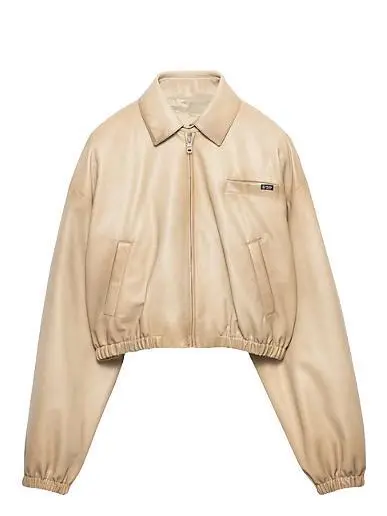 Prada Cropped Nappa Leather Jacket - Neutral