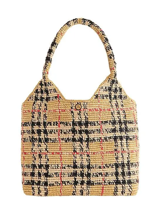 Burberry Small Margate Check Raffia Tote Bag - Sand
