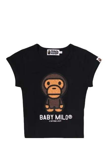 A BATHING APE Baby Milo Crystal Stone Cropped T-shirt - Black