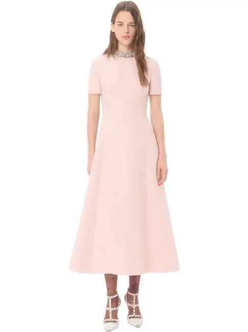 Valentino Garavani Crepe Couture Embroidered Midi Dress - Silver