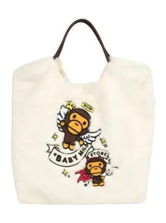 A BATHING APE Baby Milo Sherpa Fur Large Tote Bag - Cream
