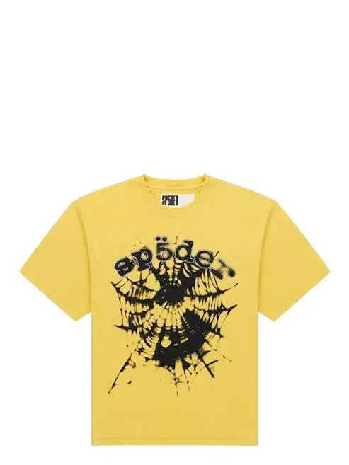 SP5DER Scattered Og Web V2 Tee Shirt - Yellow