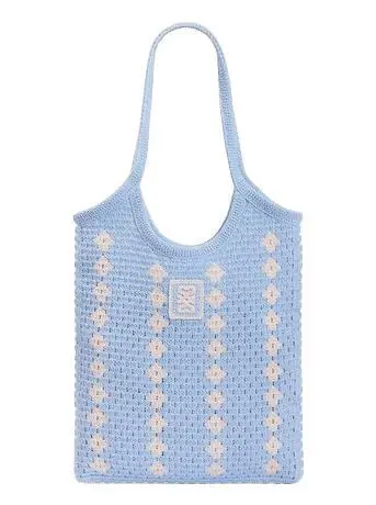 Sandro Crochet Mesh Bag With Geometric Pattern - Blue
