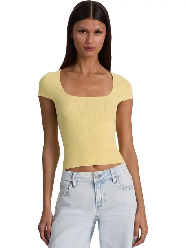 Alice + Olivia Anais Ribbed Baby Tee - Yellow