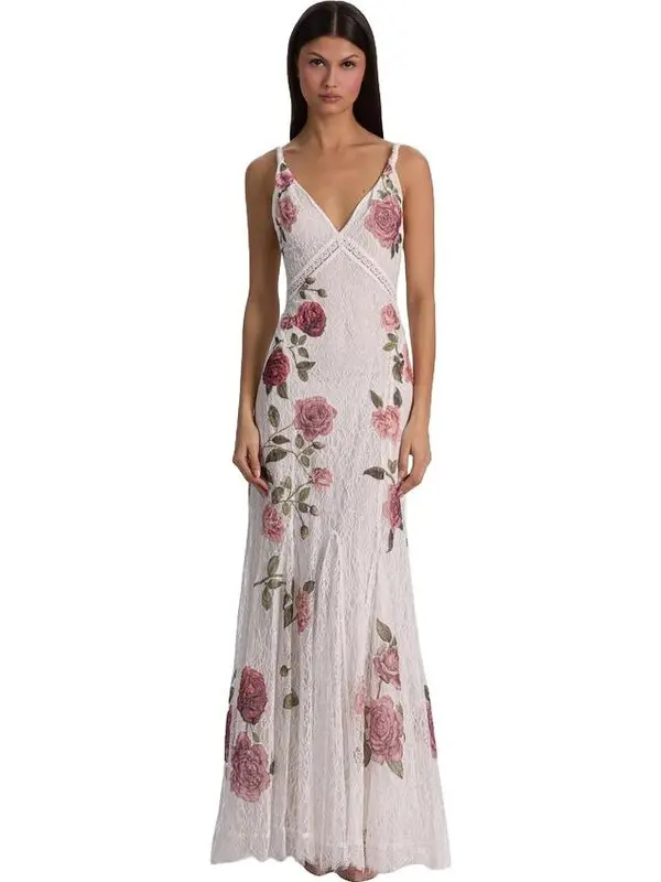 Alice + Olivia Nisa Lace Maxi Gown - White