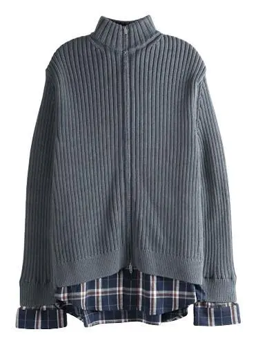 Balenciaga Layered Zip-up Sweater - Navy Blue Brown