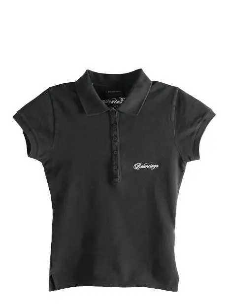 Balenciaga Cropped Polo T-shirt - Washed Black
