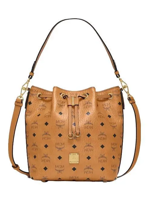 Mcm Essential Drawstring Bucket Bag - Visetos Cognac