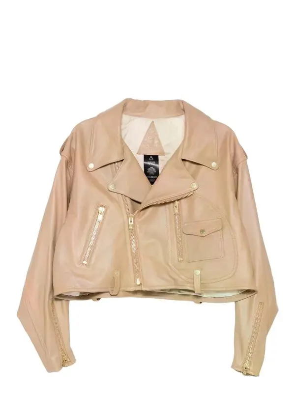 A LEATHER Cropped Motor Leather Jacket - Neutrals