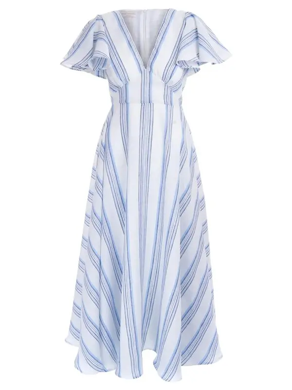 SOFIA TSERETELI Striped Linen Long Dress - Blue/white