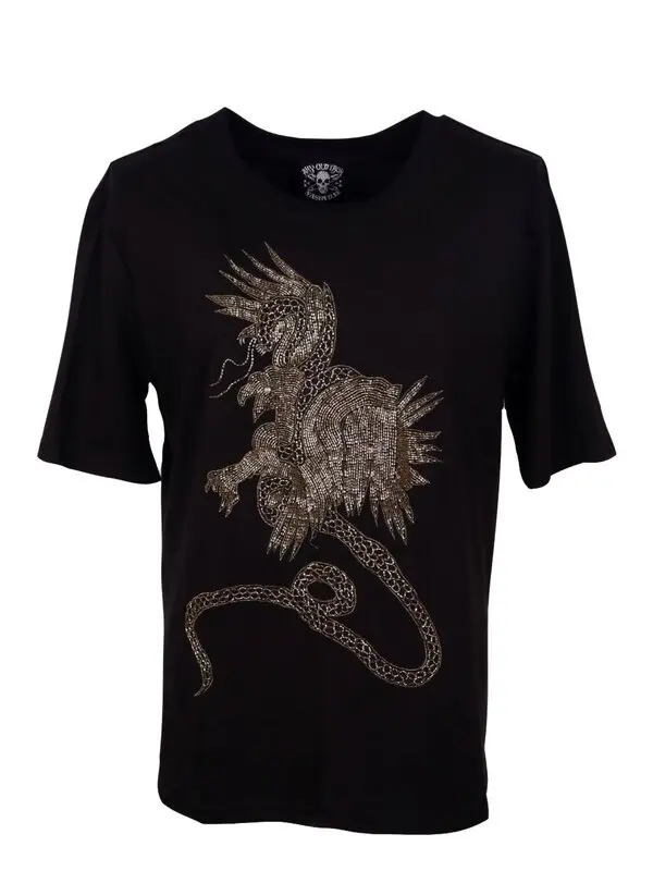 ANY OLD IRON Gold / Black Enter The Golden Snake Black T-shirt - Gold/black