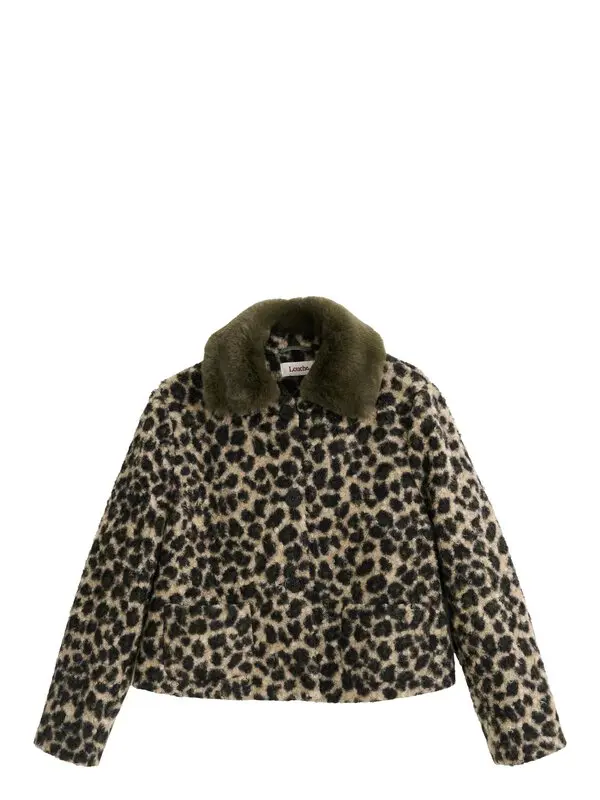 LOUCHE Animal Print Jacket With Faux Fur Collar - Green