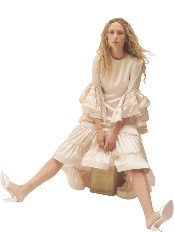 LISA THE LABEL Layered Ruffle Silk Dress - Gold
