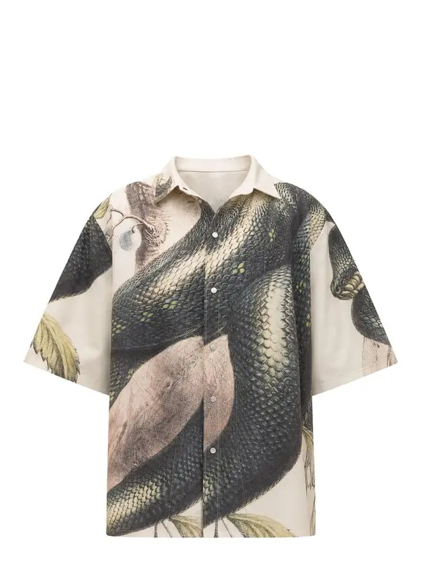MYSIMPLICATED Short Sleeve Shirt In With Snake Design Recycled Fabric - Beige